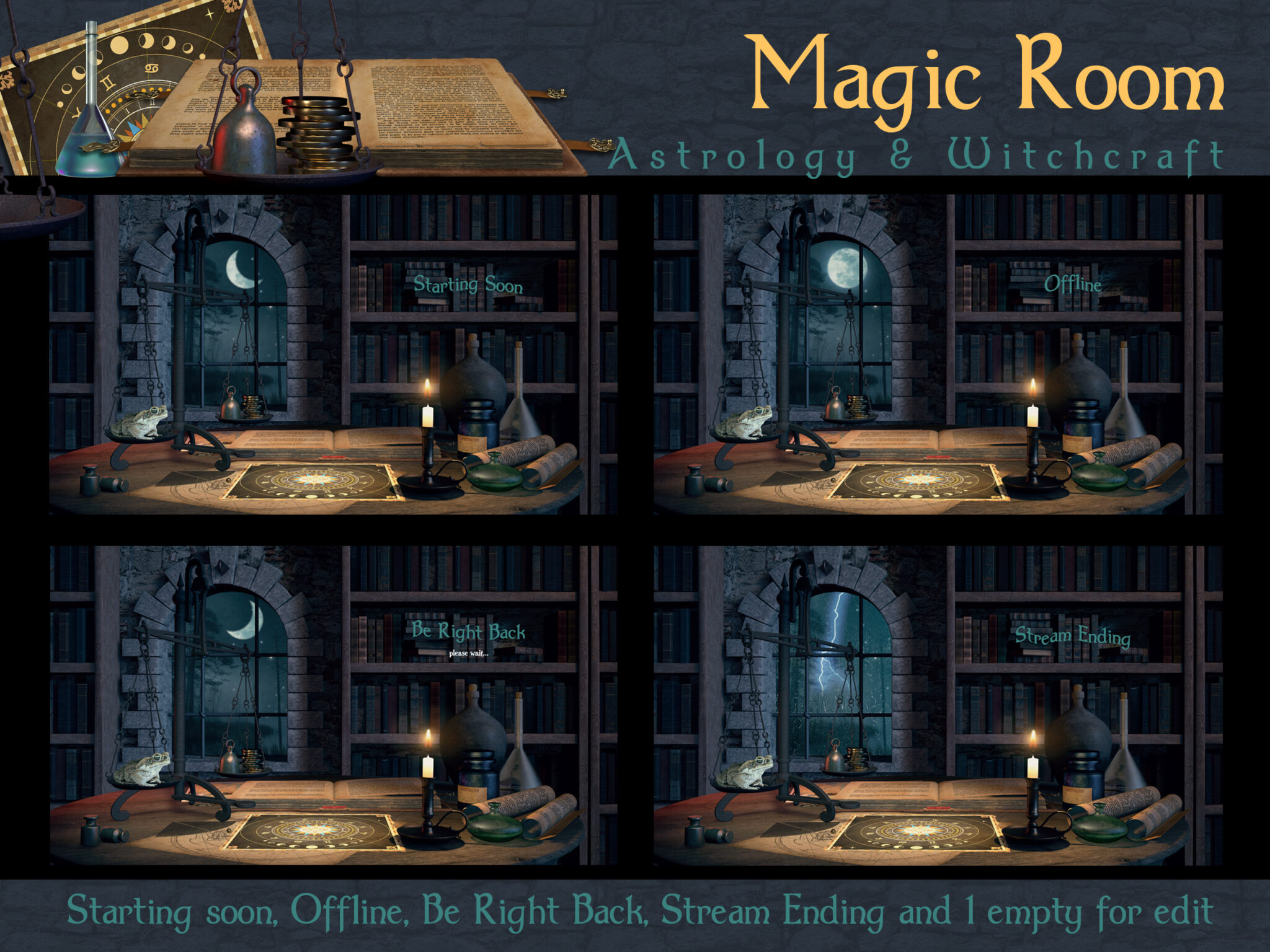 Magic Stream Screens, Vtuber Background, Animated Twitch Overlay, Dark ...