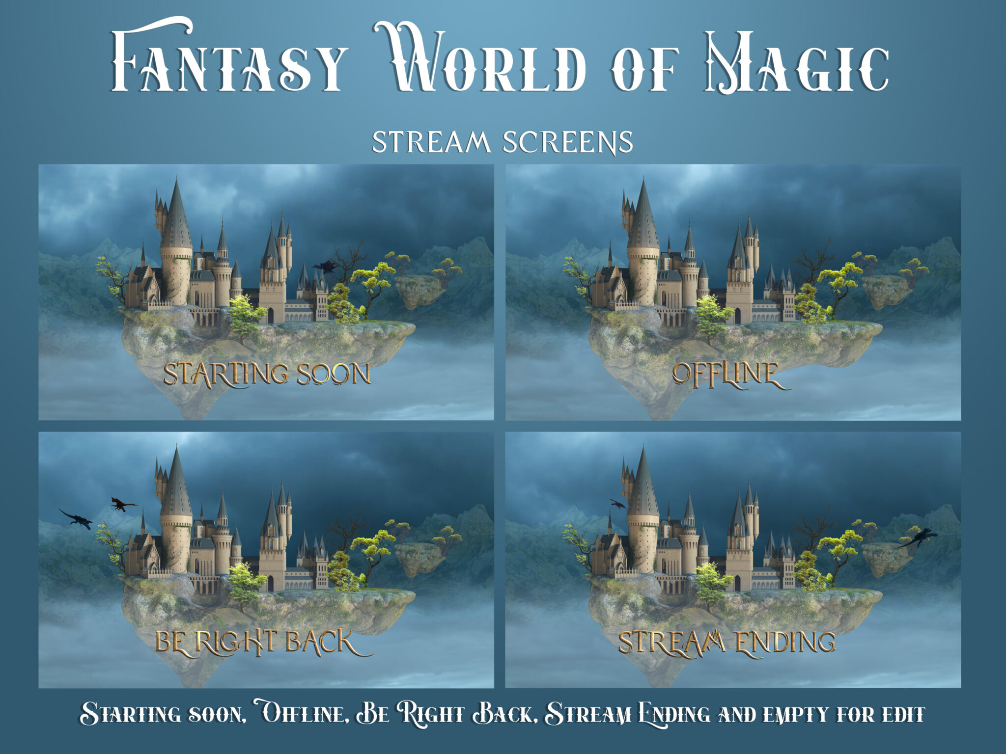 Fantasy World Stream Overlays, Starting Soon, BRB, Animated Twitch ...