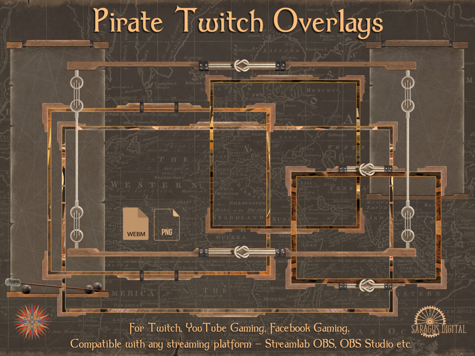 Pirate Stream Overlays, Animated Twitch Package, Borders, Chats ...