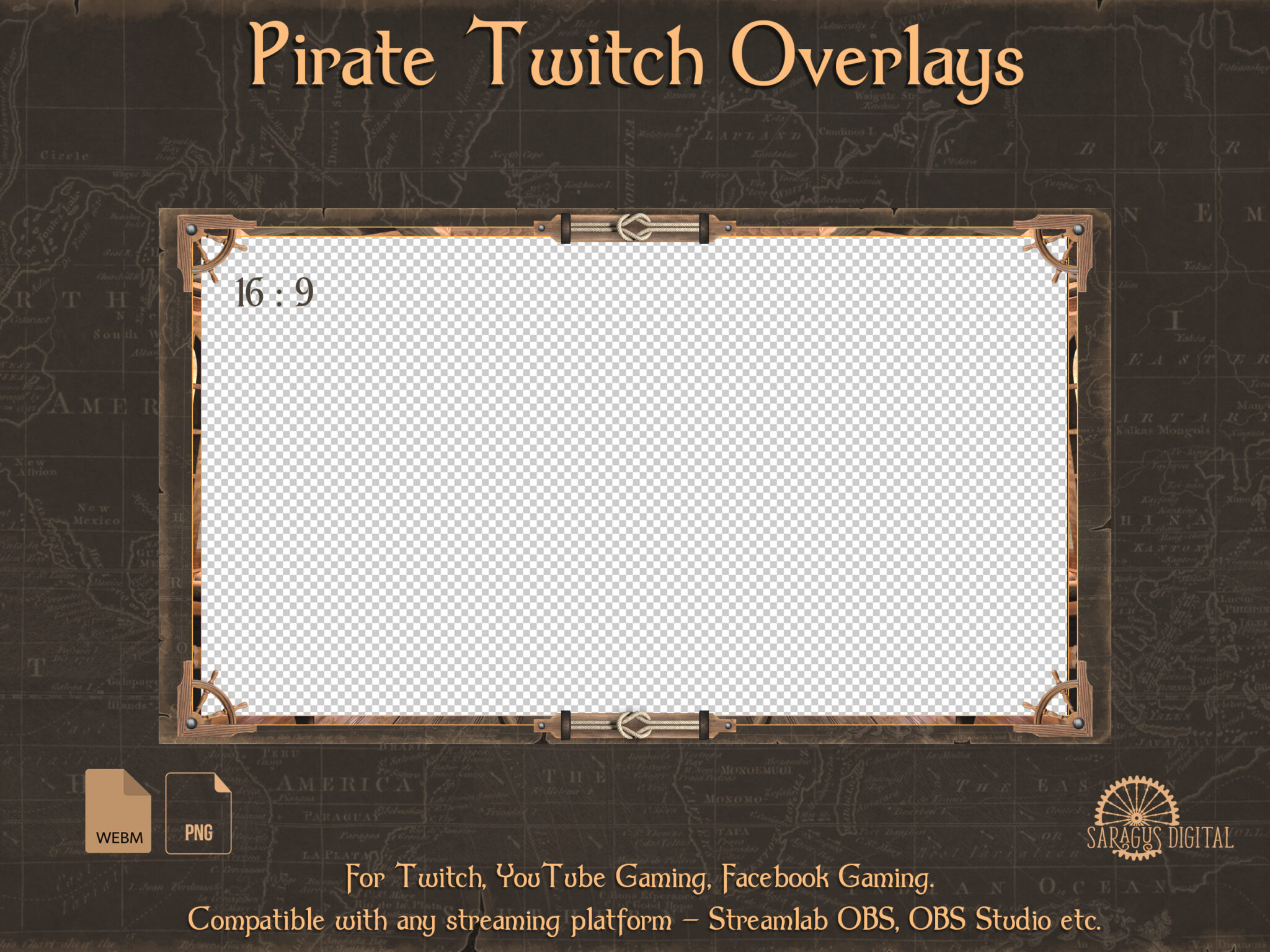Pirate Stream Overlays, Animated Twitch Package, Borders, Chats ...