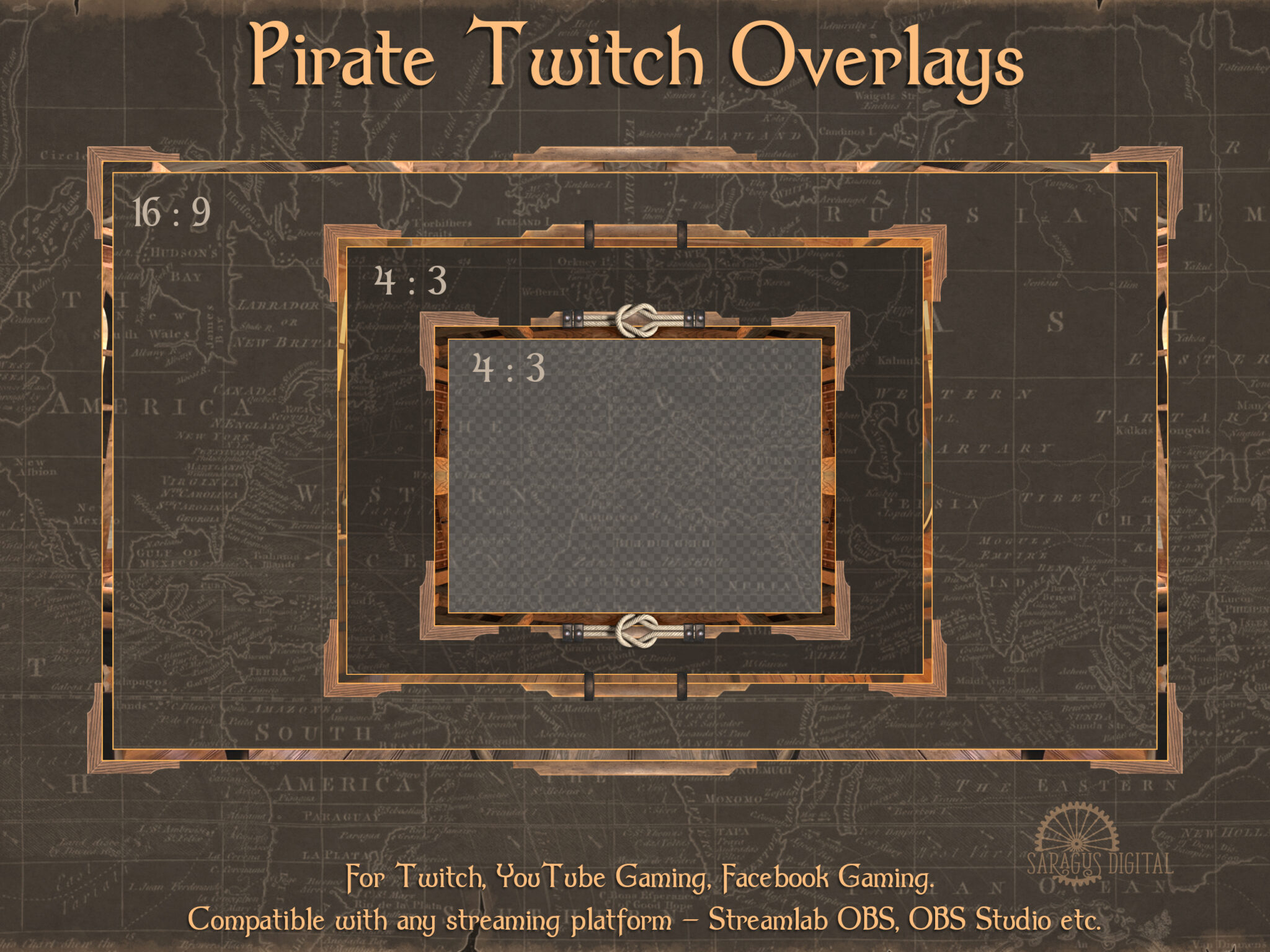 Pirate Stream Overlays, Animated Twitch Package, Borders, Chats ...