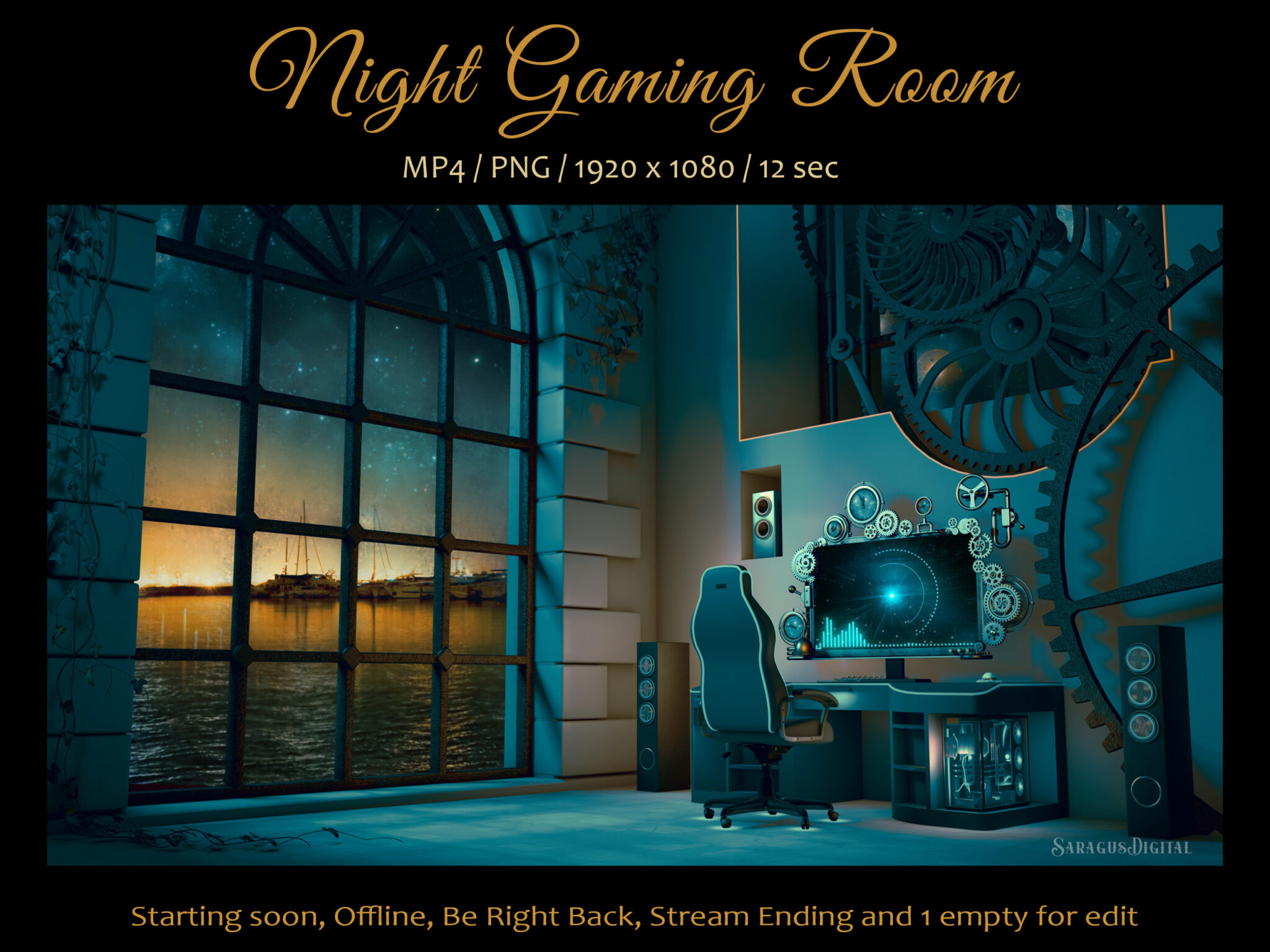 Animated Twitch Scenes, Streamer Night Room, Twitch Stream Screens ...