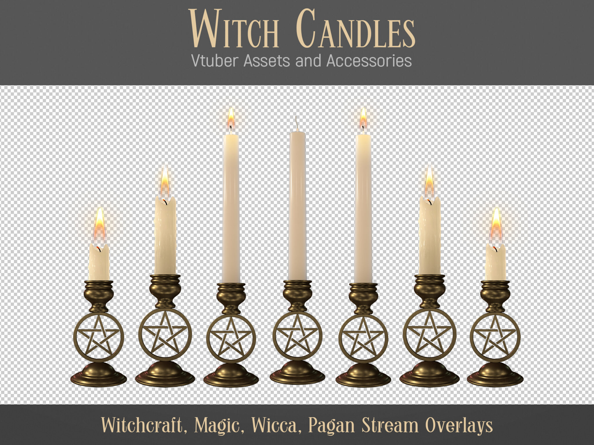 Animated Witch Twitch Overlay Candles with Pentacle, Vtuber Assets ...