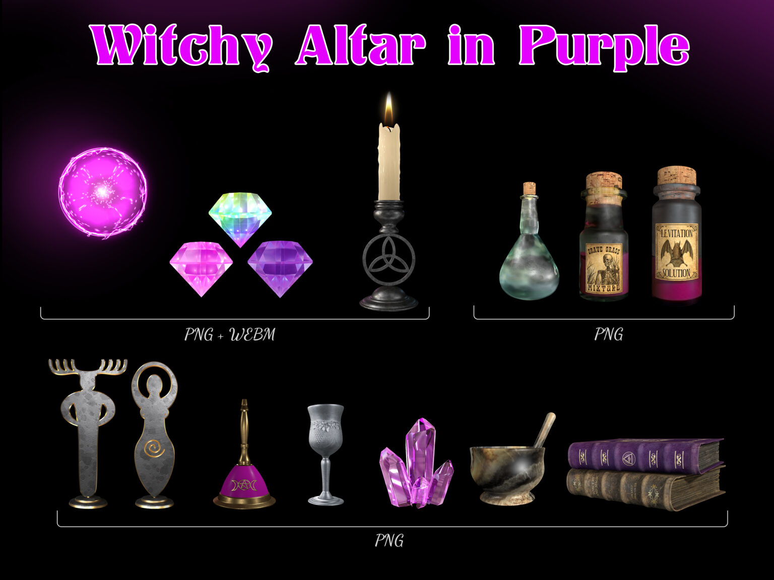 Witch Twitch overlays, animated vtuber assets, supplies for pagan altar ...