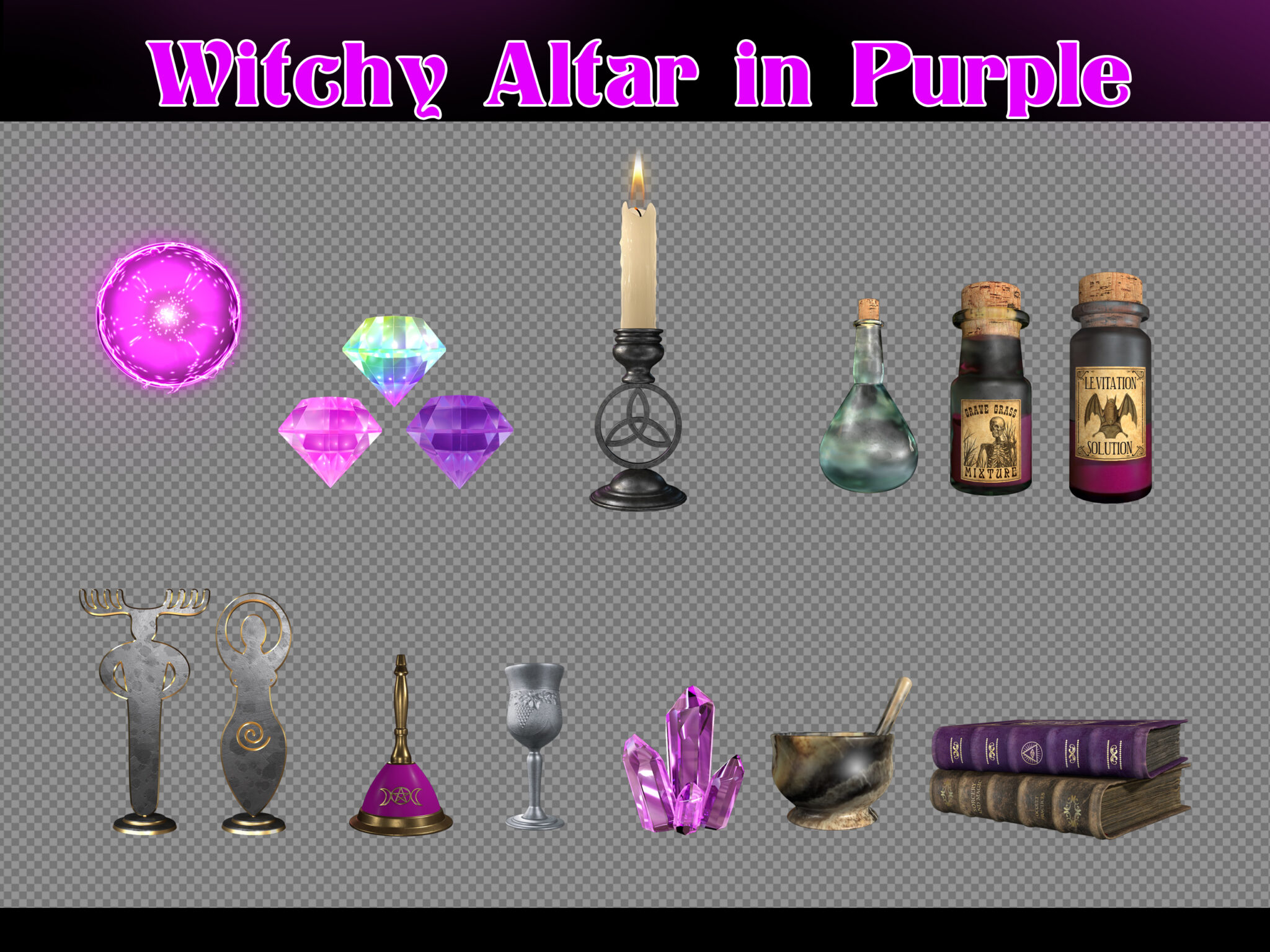 Witch Twitch overlays, animated vtuber assets, supplies for pagan altar ...