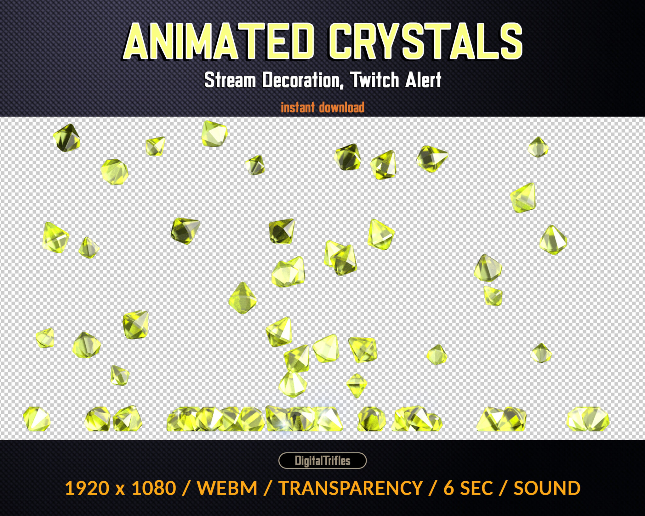 Yellow Crystals Twitch Alert, Animated Fullscreen Overlay, Sparkle ...