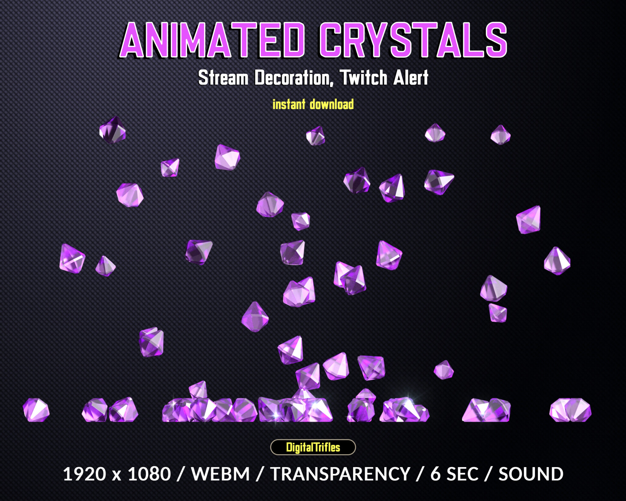 Purple Crystals Twitch Alert, Animated Fullscreen Overlay, Sparkle ...