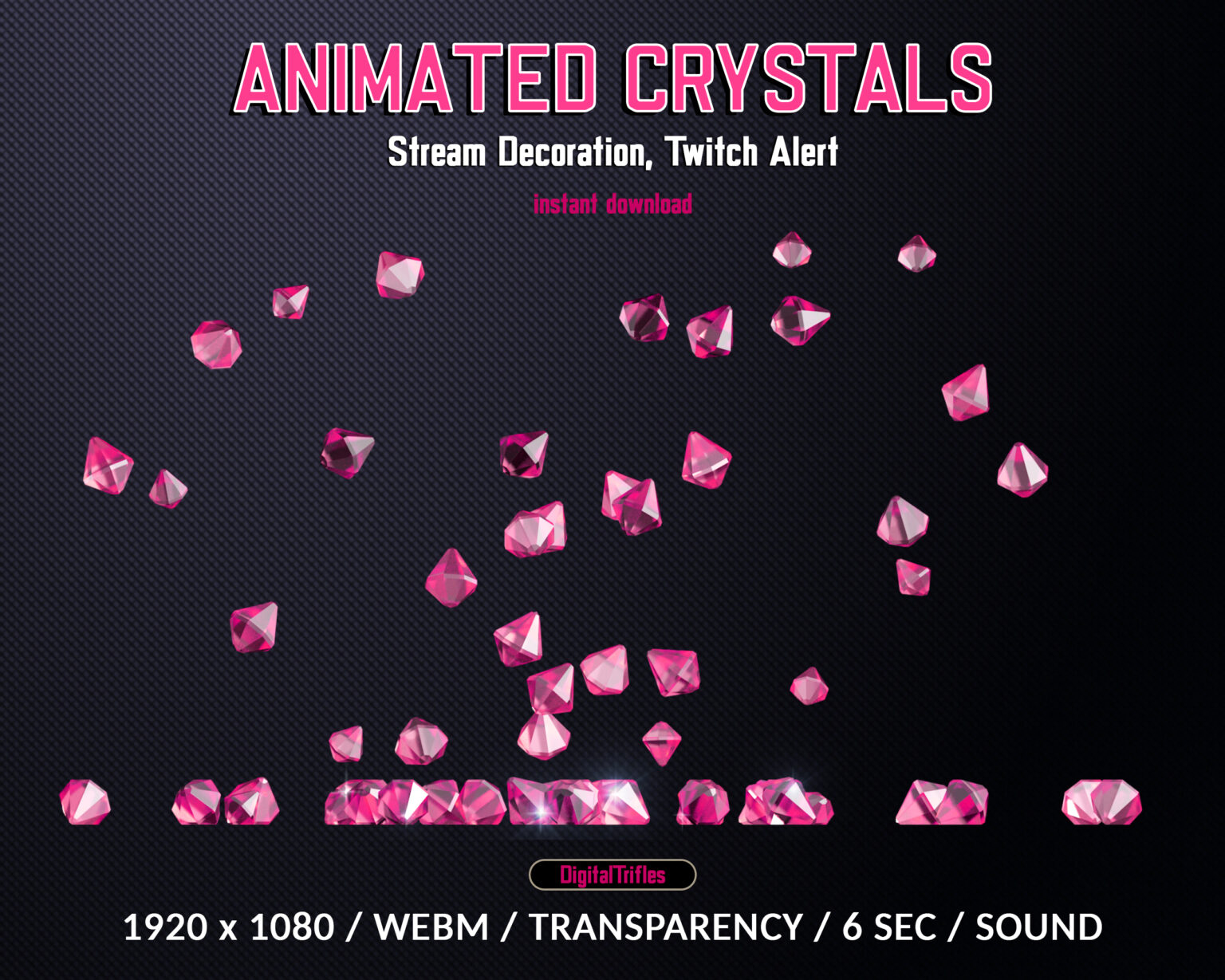 Pink Crystals Twitch Alert, Animated Fullscreen Overlay, Sparkle ...