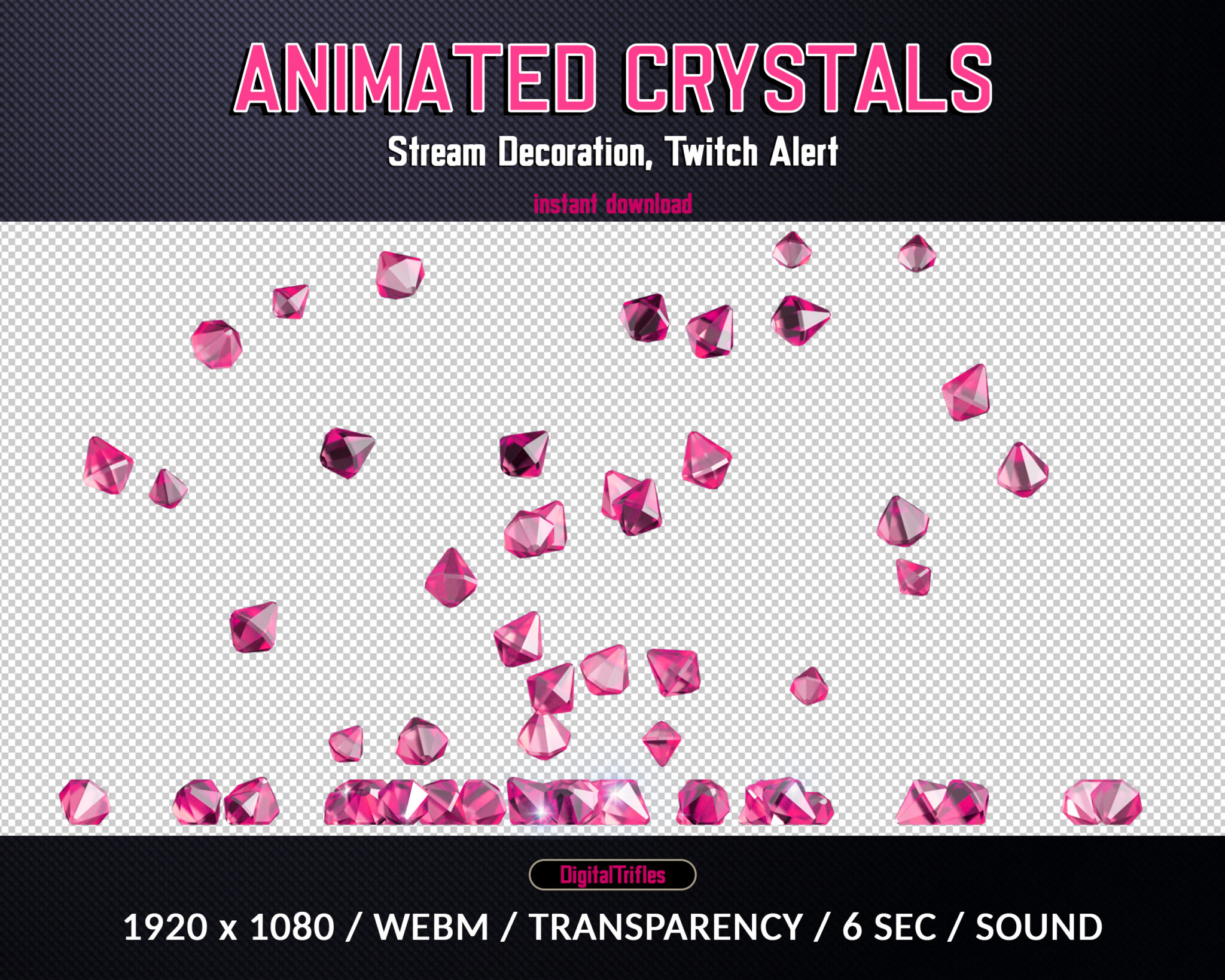 Pink Crystals Twitch Alert, Animated Fullscreen Overlay, Sparkle ...