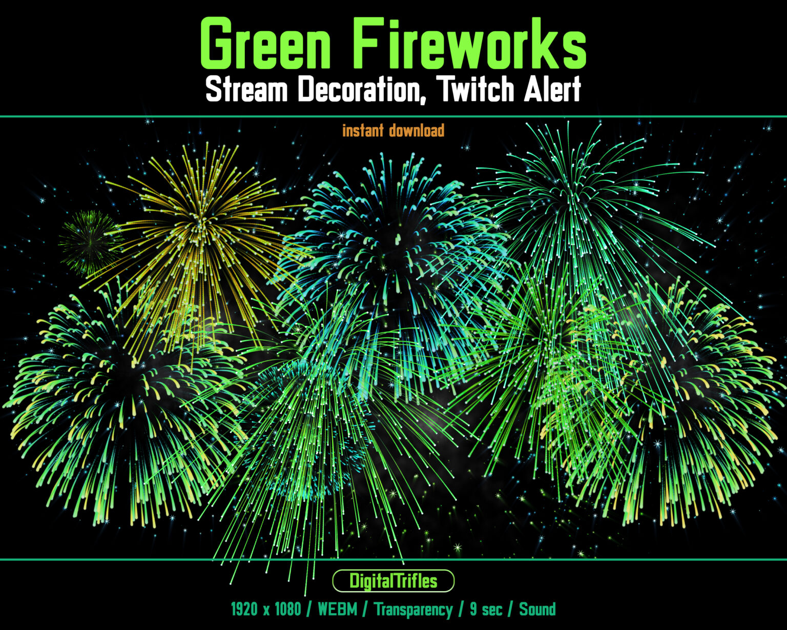Twitch Overlay Green Fireworks Animated Fullscreen Stream Alert, Asset ...
