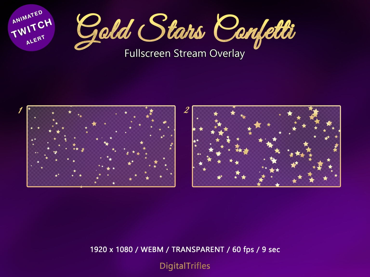 Twitch overlay gold stars, animated stream alert, glitter confetti ...
