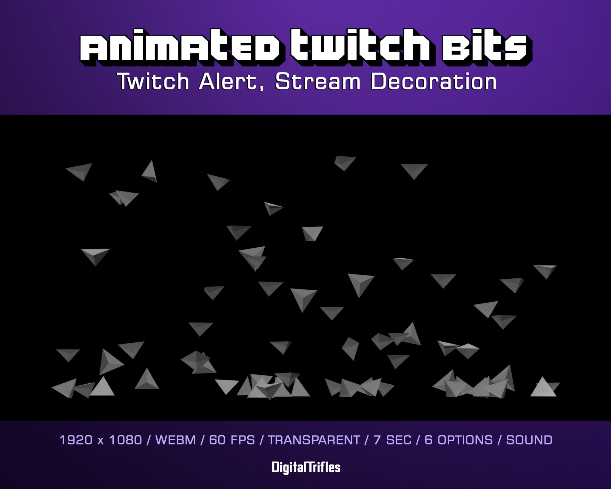 Animated Bits stream package, 6 fullscreen Twitch alerts, 3d Bits gems ...