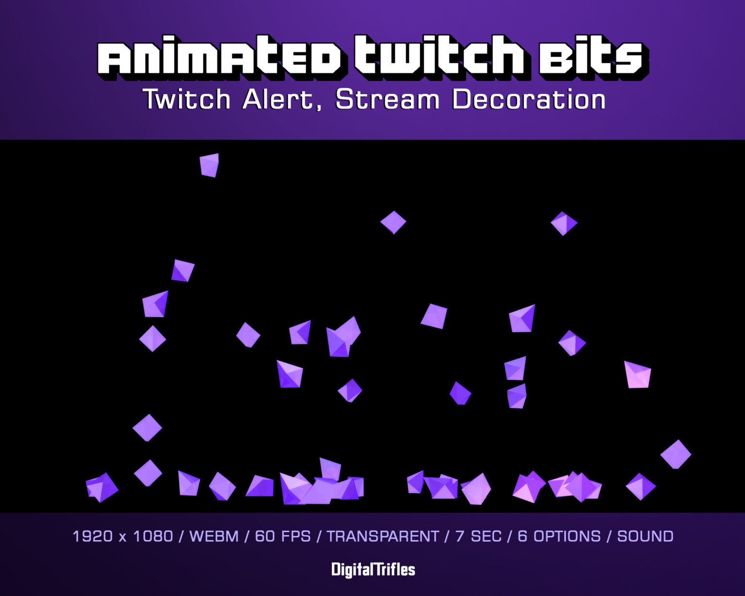 Animated Bits stream package, 6 fullscreen Twitch alerts, 3d Bits gems ...