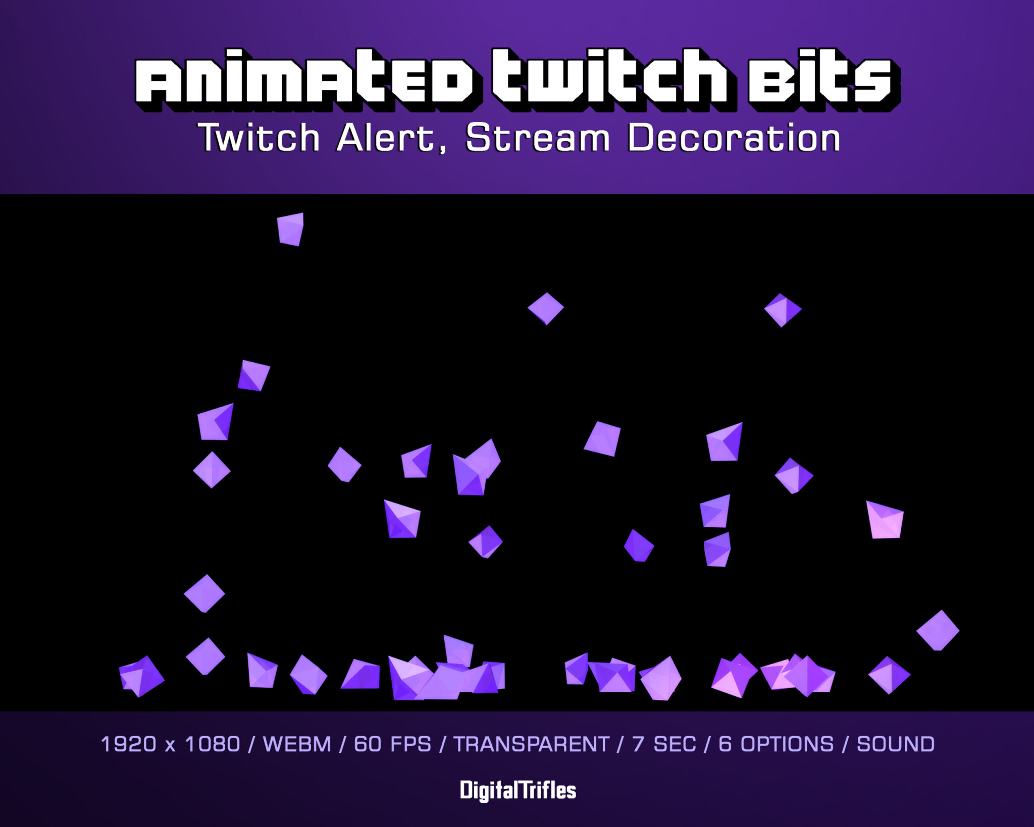 Animated Bits stream package, 6 fullscreen Twitch alerts, 3d Bits gems ...