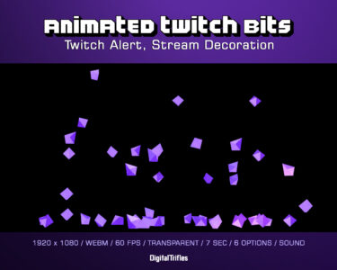 Animated Bits stream package, 6 fullscreen Twitch alerts, 3d Bits gems ...