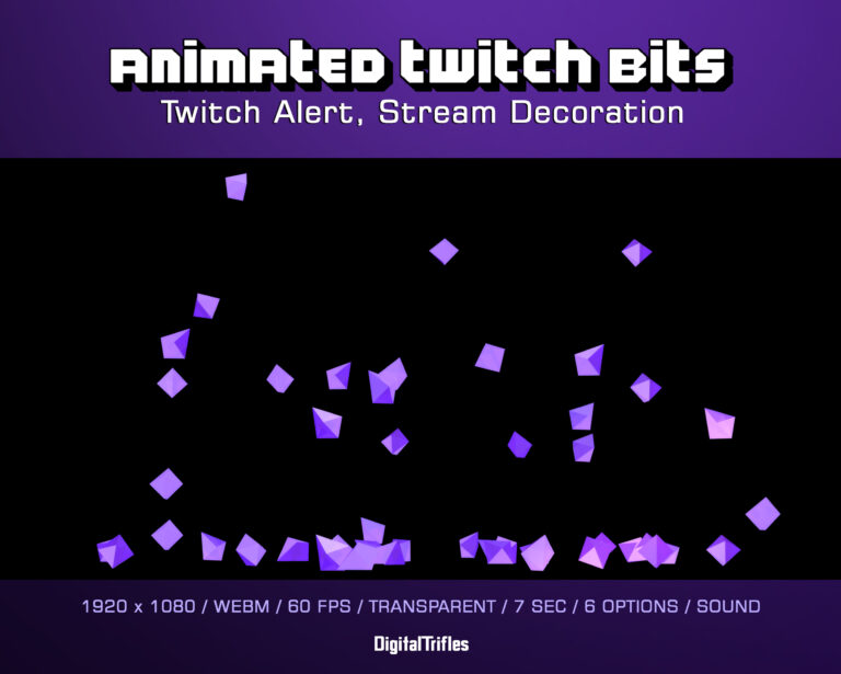 Animated Bits stream package, 6 fullscreen Twitch alerts, 3d Bits gems ...
