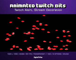 Animated Bits stream package, 6 fullscreen Twitch alerts, 3d Bits gems ...