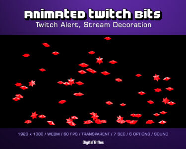 Animated Bits stream package, 6 fullscreen Twitch alerts, 3d Bits gems ...