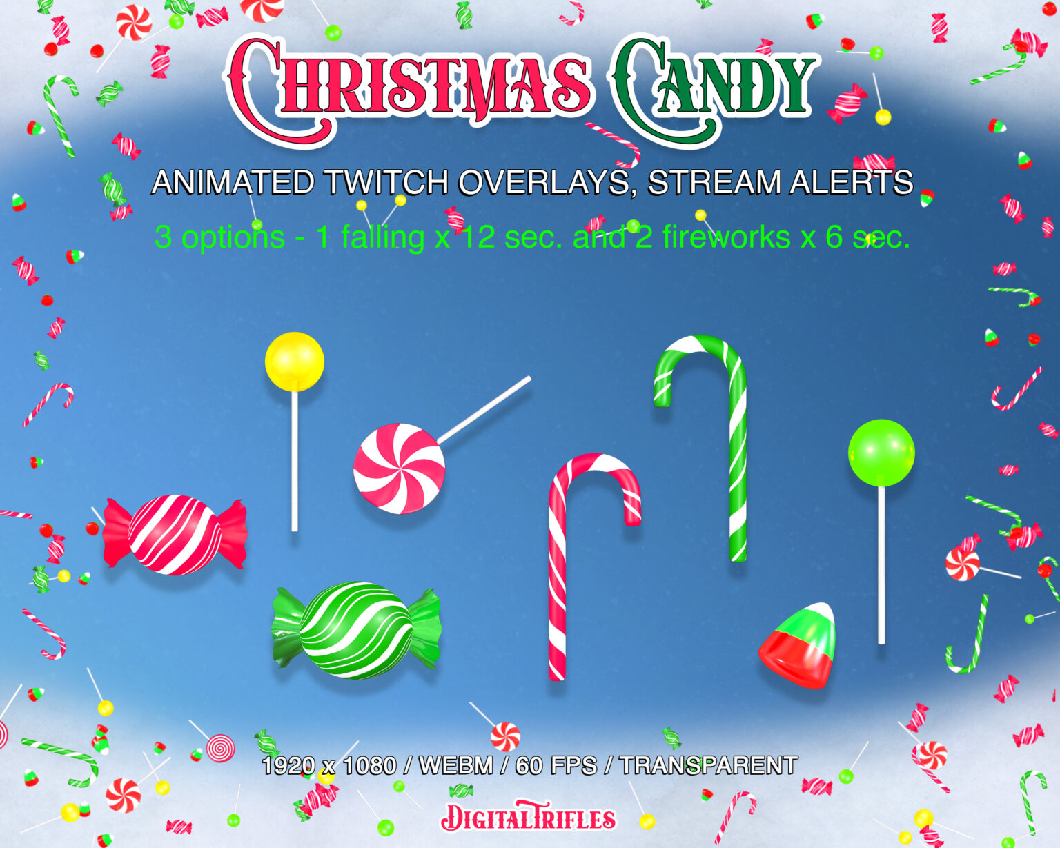 Christmas candy Twitch overlay, animated cute stream alerts, festive ...