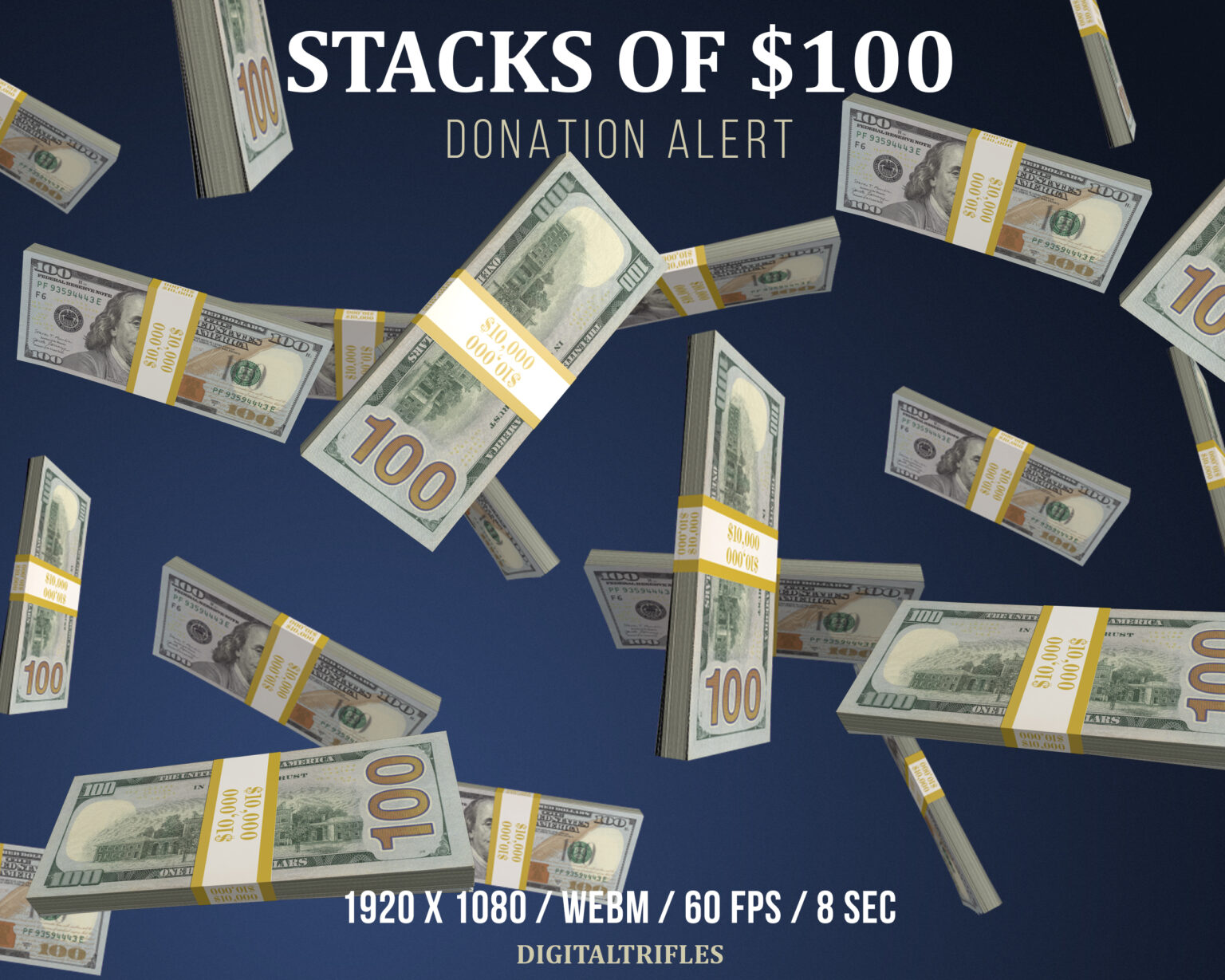 Twitch Alert Animated Hundred Dollar Stacks, New Donation, Tips ...