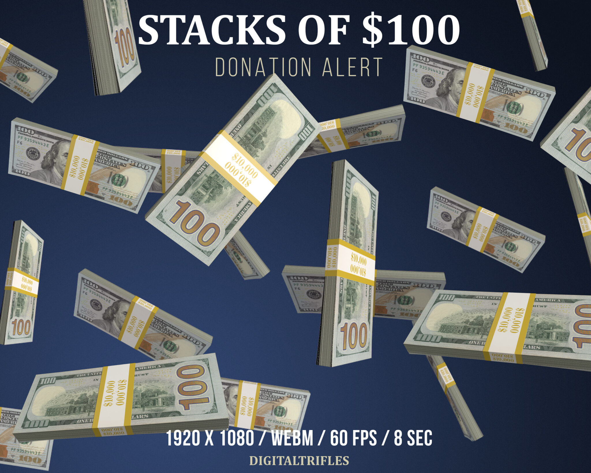 Twitch Alert Animated Hundred Dollar Stacks, New Donation, Tips ...