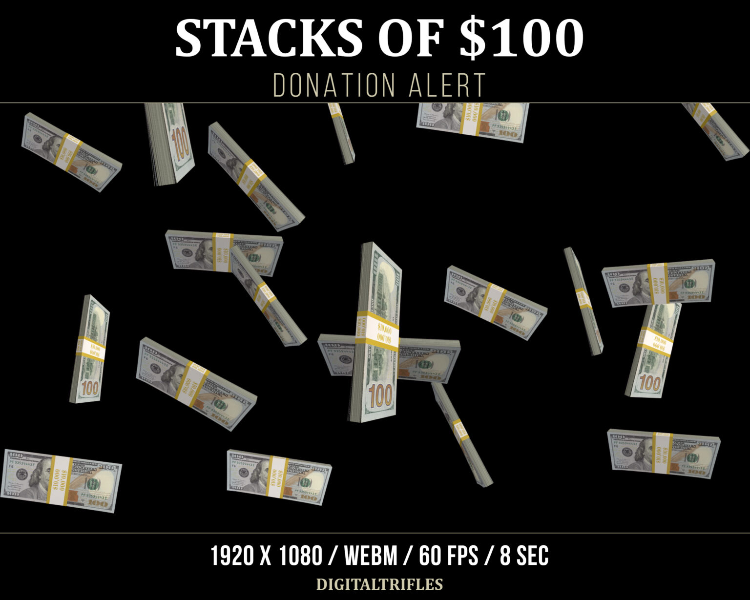 Twitch Alert Animated Hundred Dollar Stacks, New Donation, Tips ...