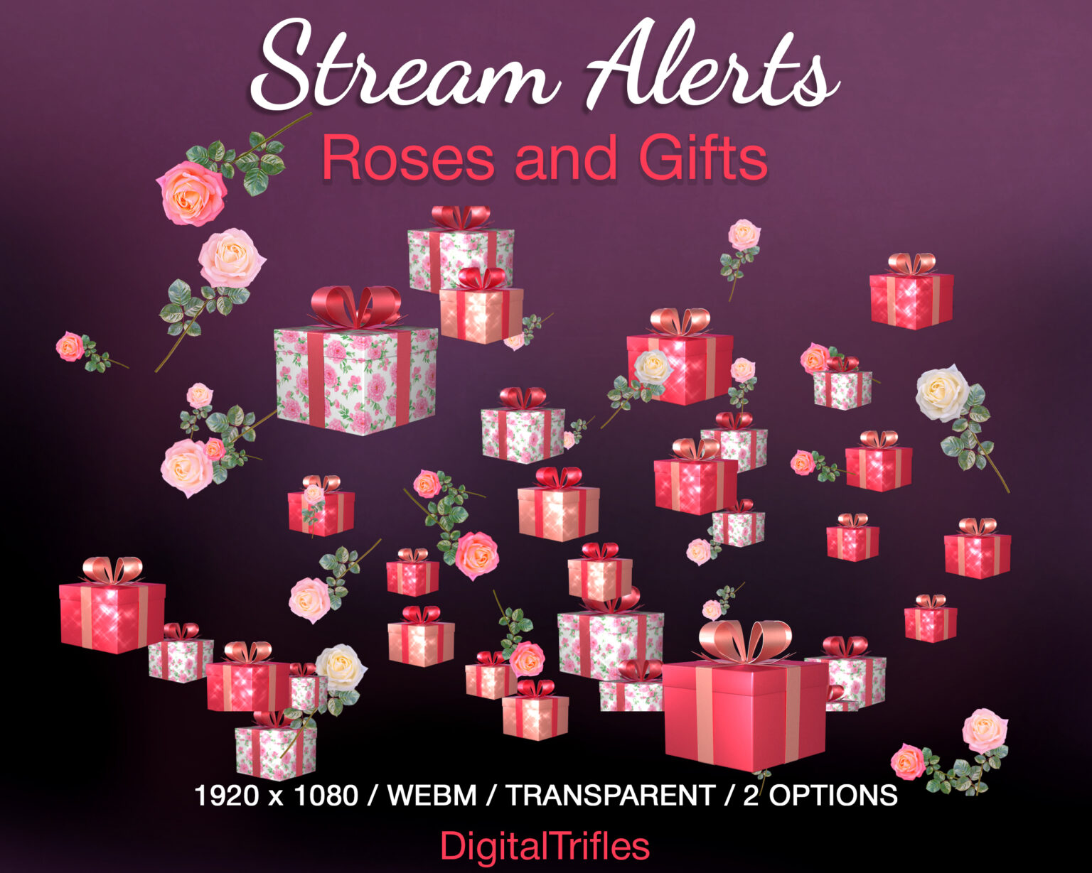 Twitch Alerts Gifts and Roses, Animated Overlays, Stream Alerts Pink ...