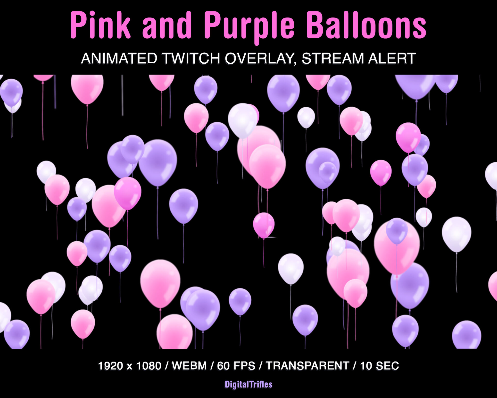 Animated Twitch Alert Pink and Purple Balloons, Cute Pastel Stream ...